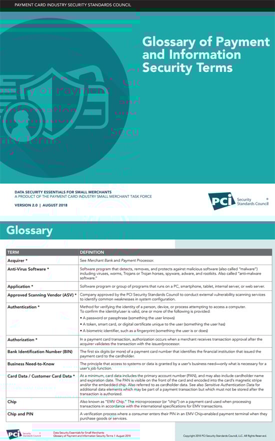 Resource for Small Merchants: Glossary of Payment and InfoSec Terms